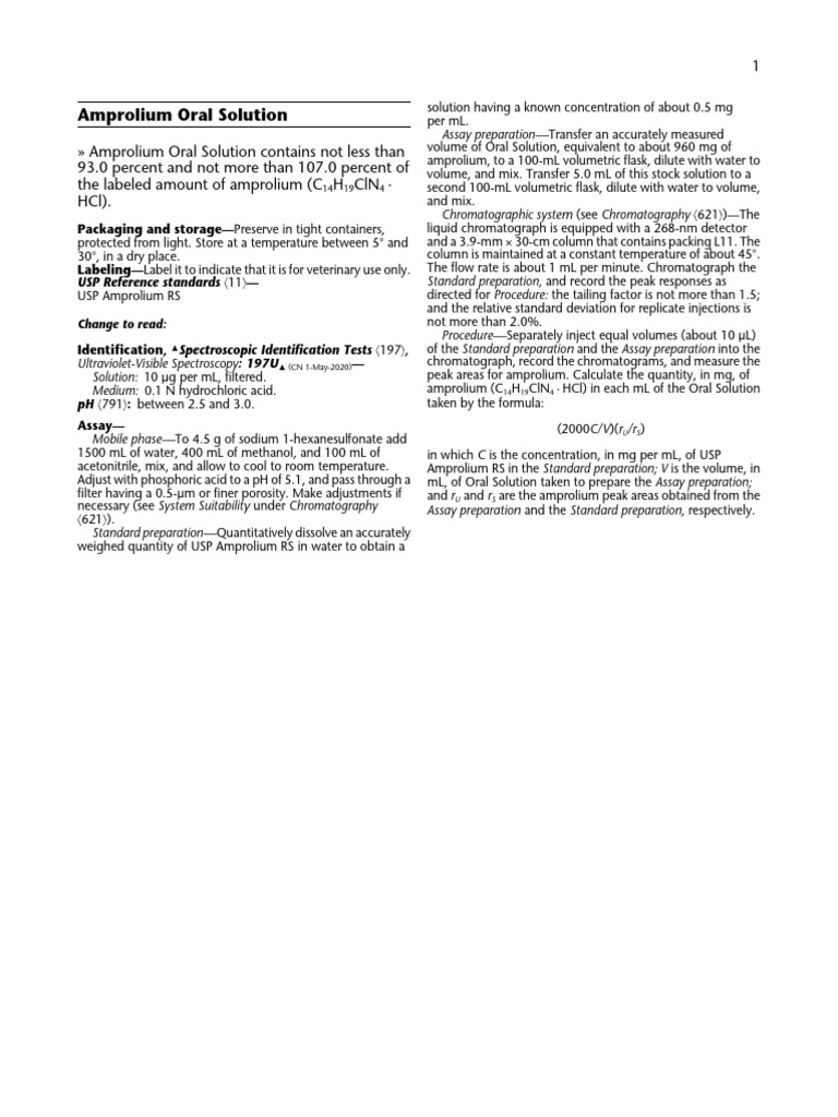 Amprolium Oral Solution | PDF | Chromatography | Volume
