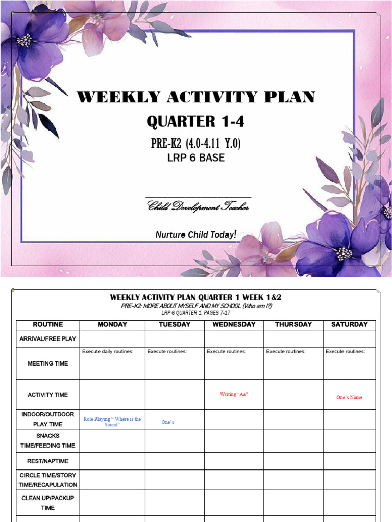 Pre-K2 Weekly Activity Plan | PDF | Toys