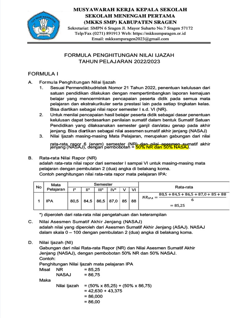 PDF Draft Formula Penghitungan Nilai Ijazah - Compress | PDF