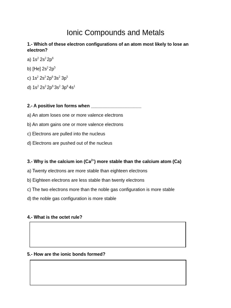 Assignment - Ionic Compounds and Metals | PDF