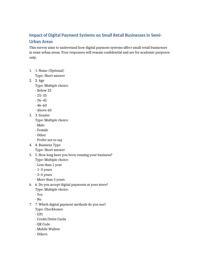 Digital - Payment - Survey - Template For M.com Students | PDF ...