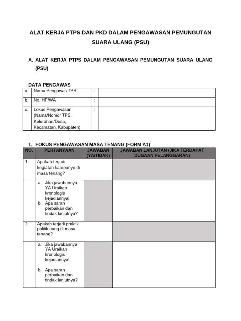 (PTPS Dan PKD) Alat Kerja Pengawasan Pemungutan Suara Ulang | PDF
