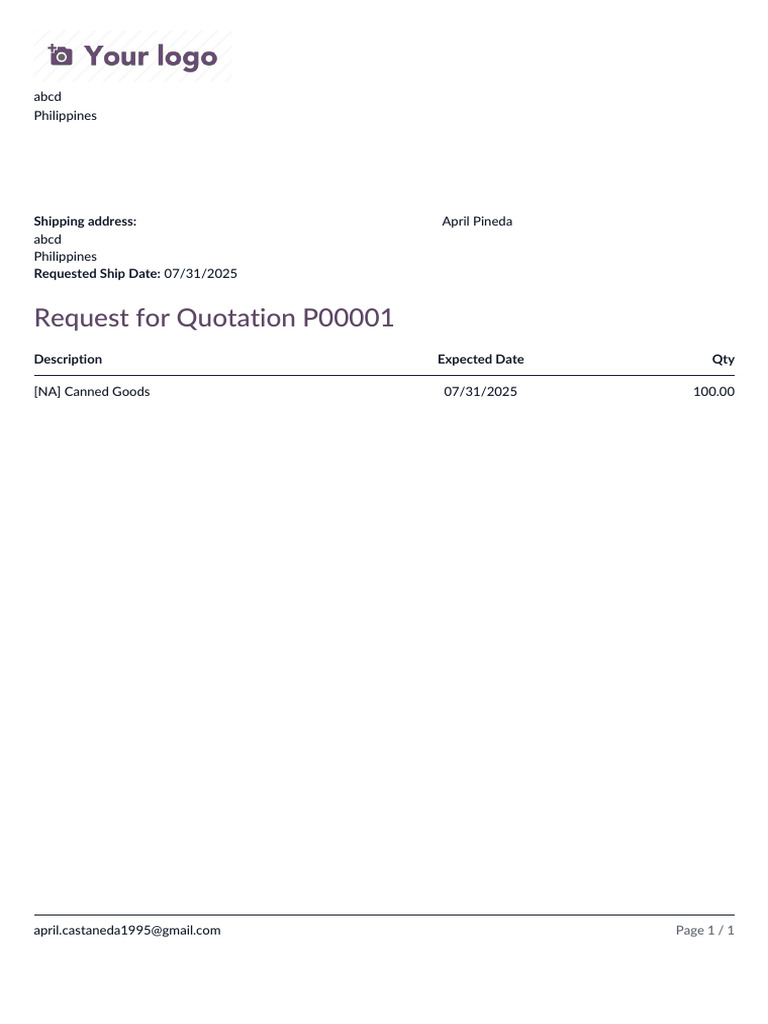 Request For Quotation - P00001 | PDF