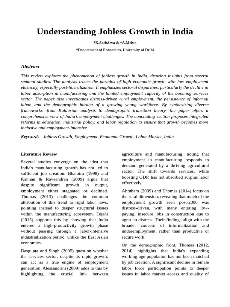 Understanding Jobless Growth in India | PDF | Employment | Labour Economics