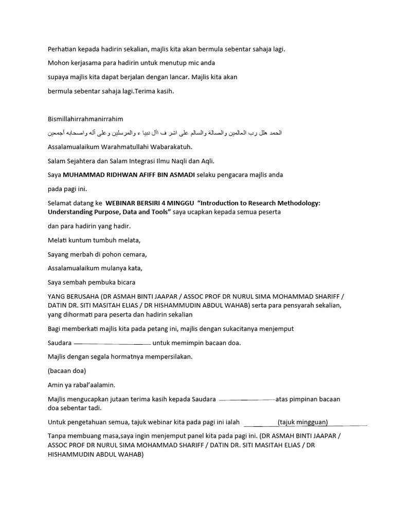 Teks - Emcee Webinarr | PDF