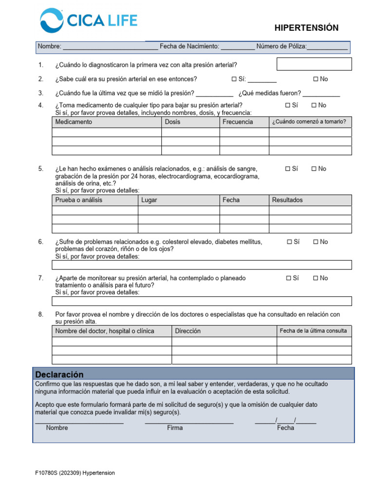 Cuestionario de Hipertensión F10780S (202309) | PDF