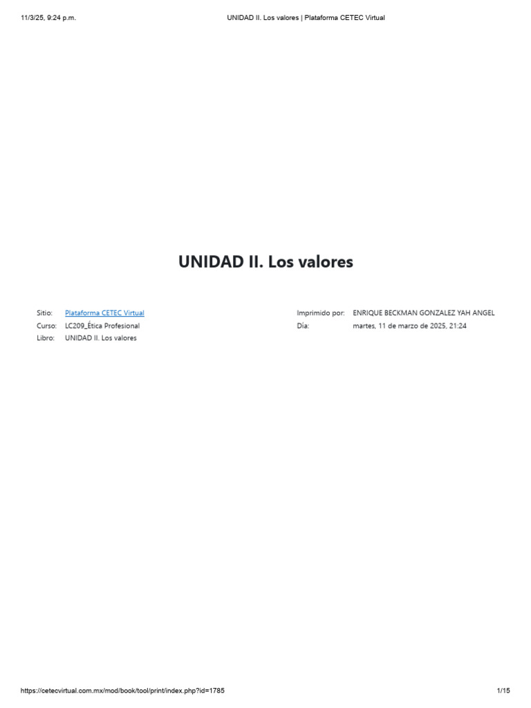 UNIDAD II. Los Valores _ Plataforma CETEC Virtual | PDF | Estoicismo | Platón