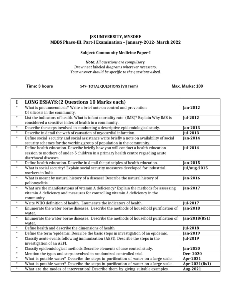 Community Medicine Exam Questions 2012-2022 | PDF | Epidemiology ...