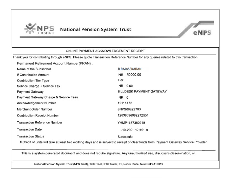 NPS Payment - 2024-2025-RR | PDF