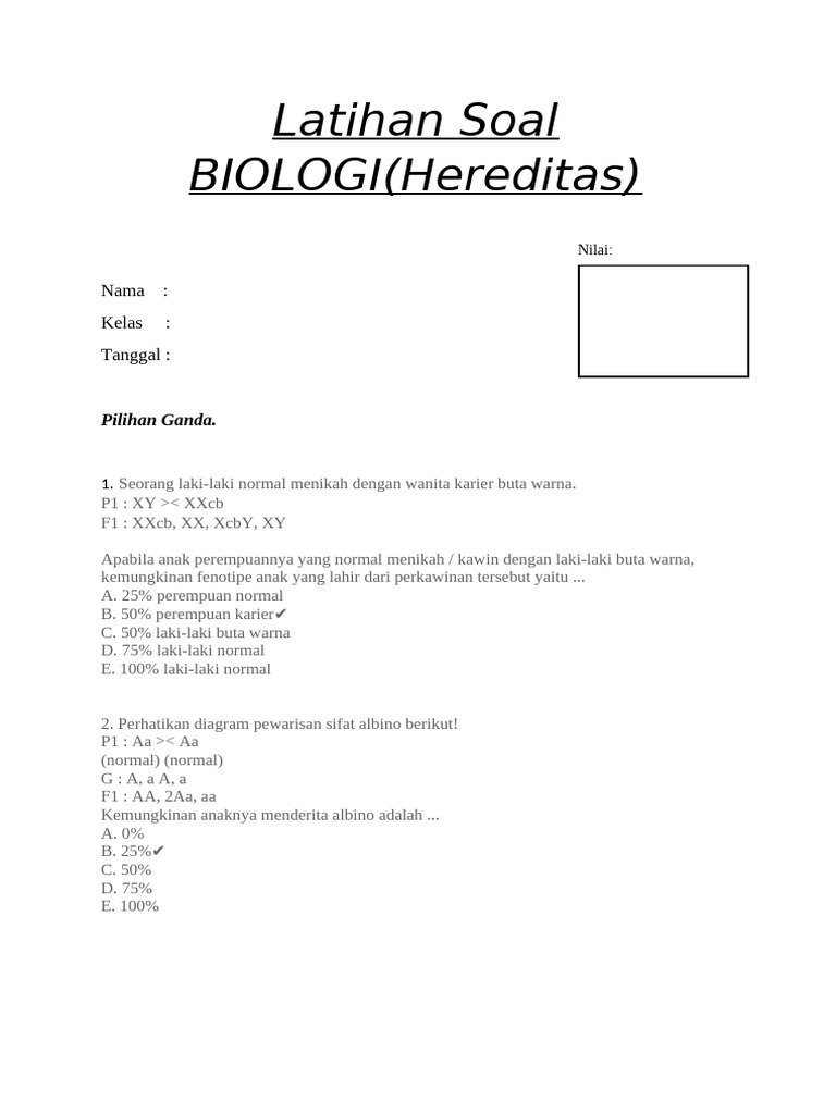 Latihan Soal BIOLOGI TIM 1 | PDF