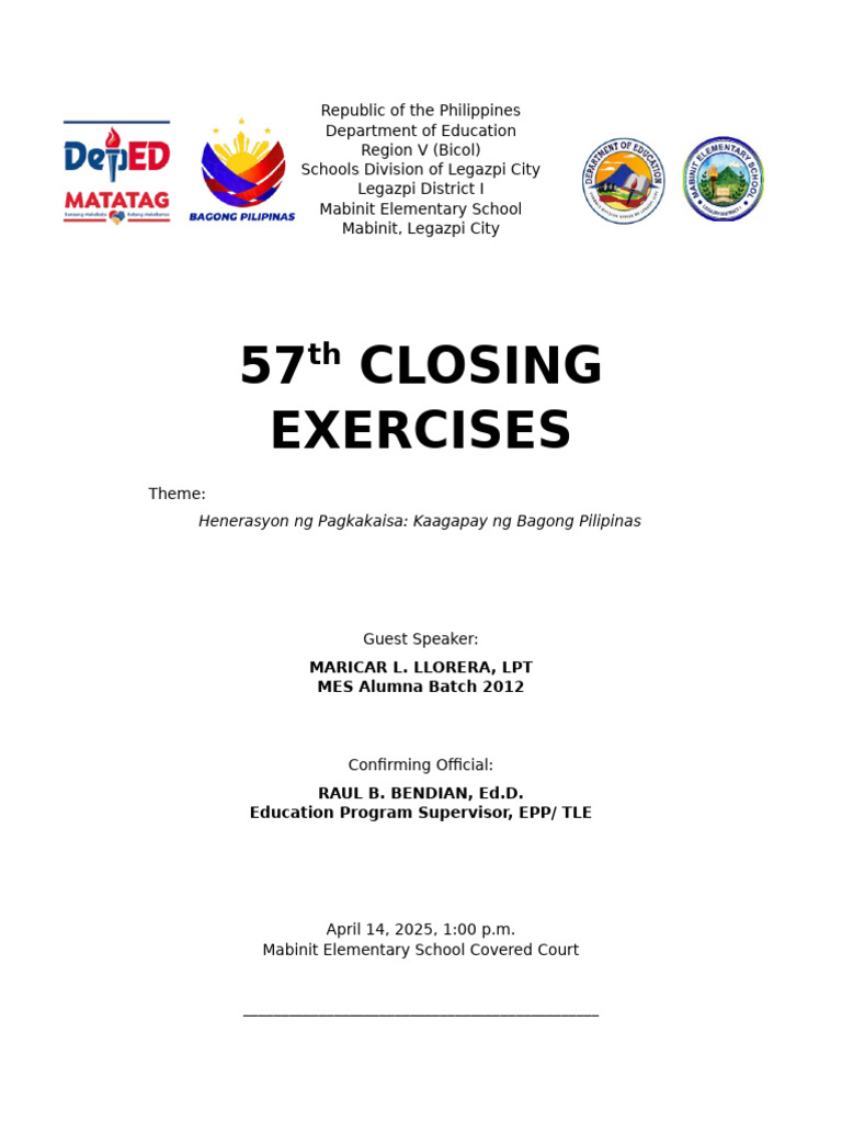 Mabinit Elementary School Closing Exercises Invitation | PDF