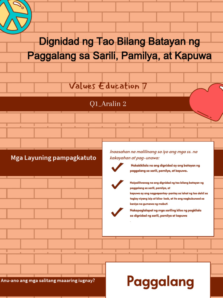 Values Educ 7 - Aralin 2 - Dignidad | PDF
