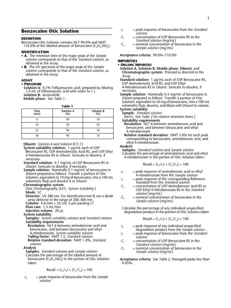 Benzocaine Otic Solution | PDF | Chromatography | Analytical Chemistry