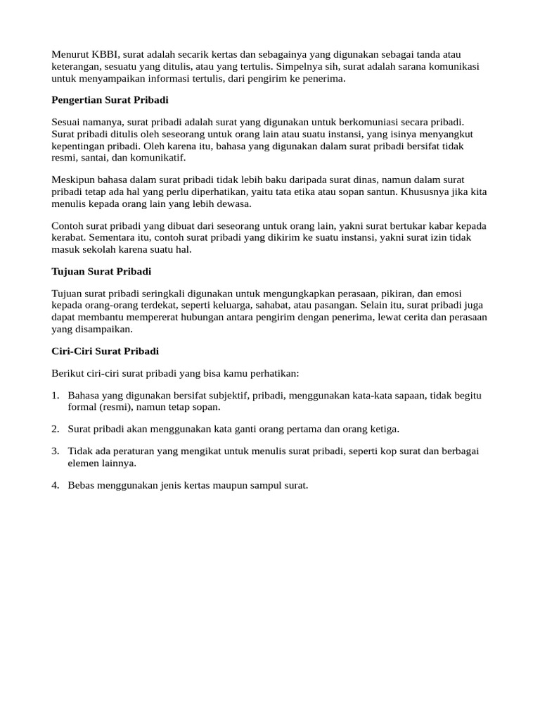 Ciri dan Tujuan Surat Pribadi | PDF