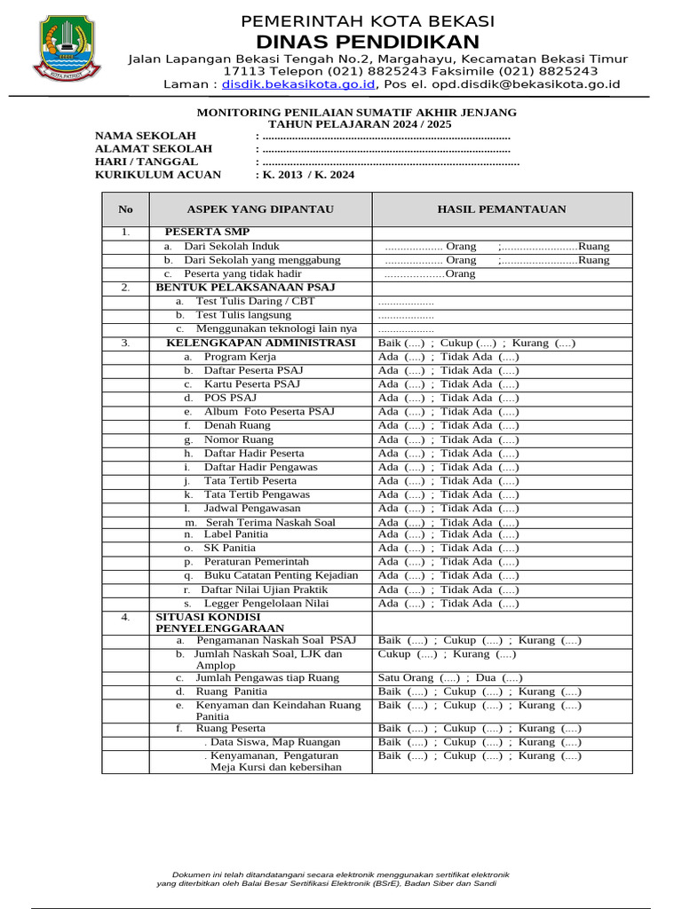 Instrumen Monev PSAJ 2025 | PDF