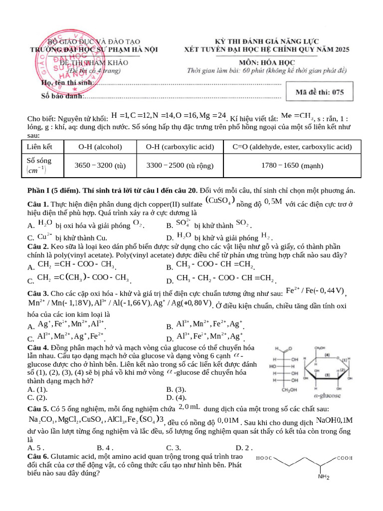 2024-2025 DGNL - ĐH Sư Phạm Hà Nội - File đề + HDC | PDF