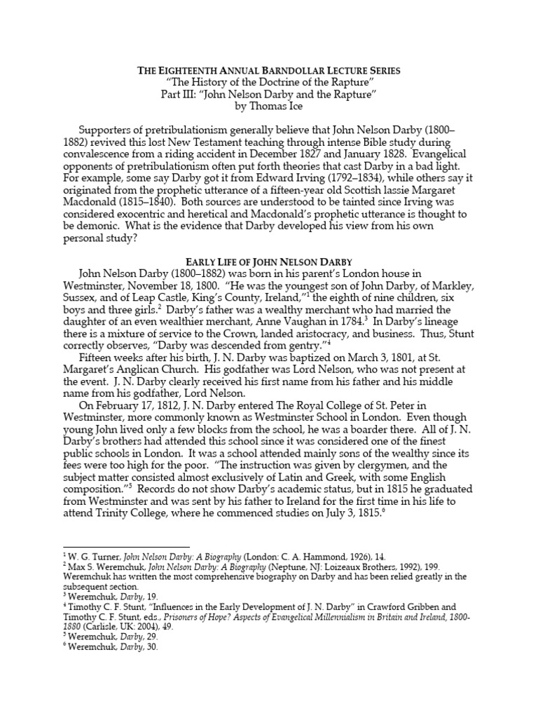 Barndollar_Darby_Rapture | PDF | Dispensationalism | Rapture