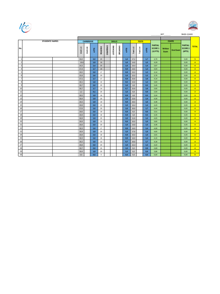 Formato Registro de Notas PRESENCIAL SEMIPRESENCIAL | PDF