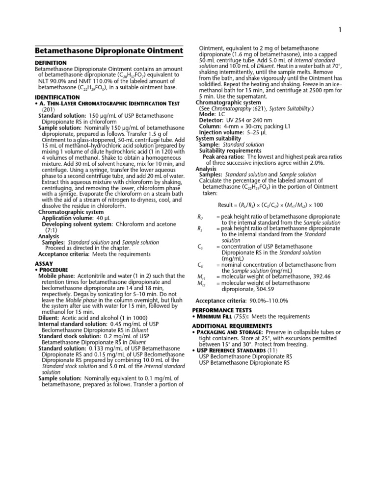 Betamethasone Dipropionate Ointment | PDF | Chromatography | Mixture