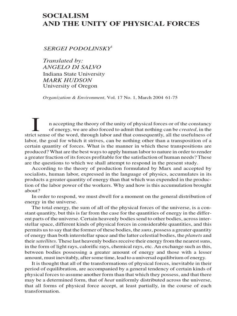 Socialism and The Unity of Physical Forces | PDF | Sun | Heat