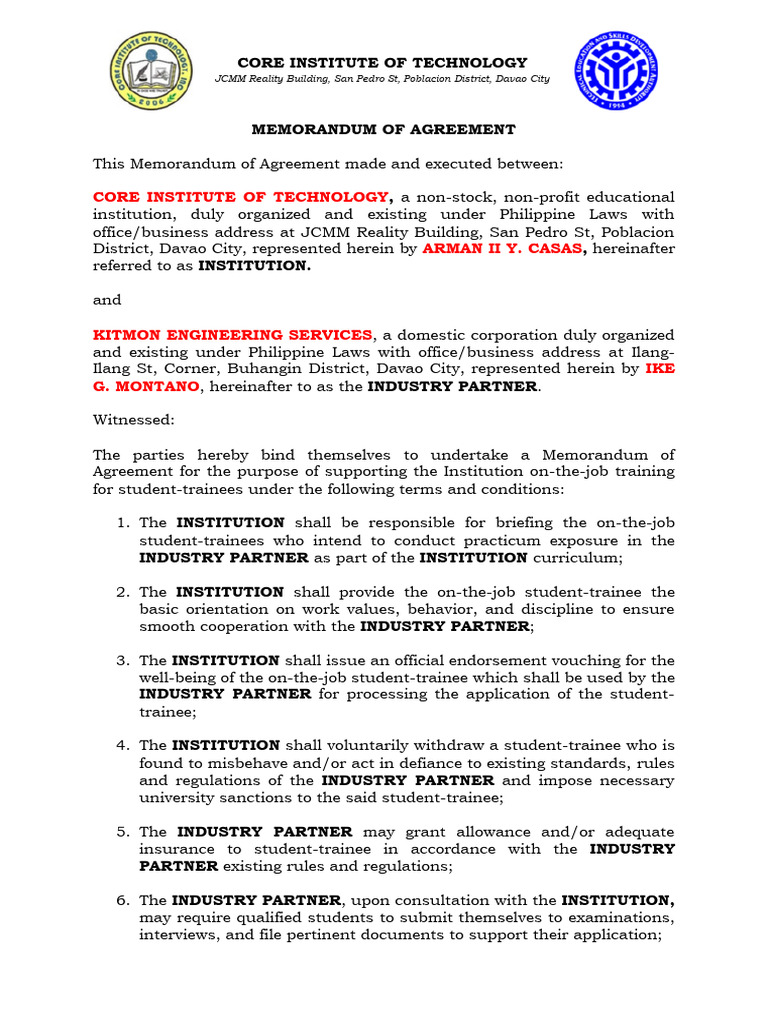 2Casas - MOA and Acknowledgement | PDF | Common Law | Private Law