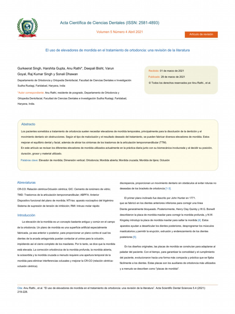 The Use of Bite Raisers in Orthodontic T | PDF | Ortodoncia | Odontología