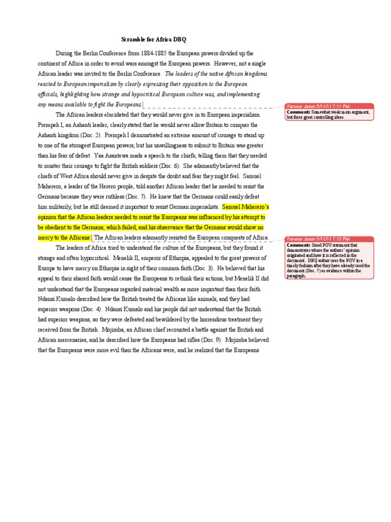 Scramble For Africa DBQ Sample | PDF | Imperialism | Africa