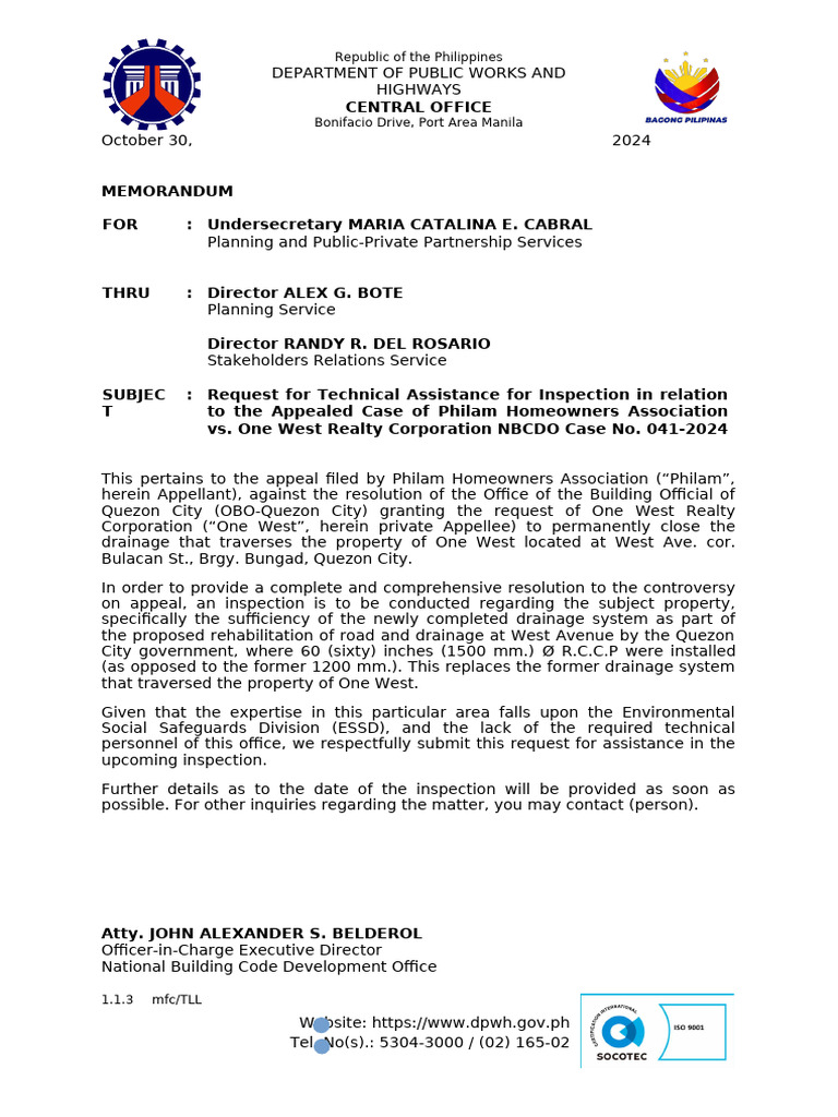 Technical Assistance Request for One West | PDF
