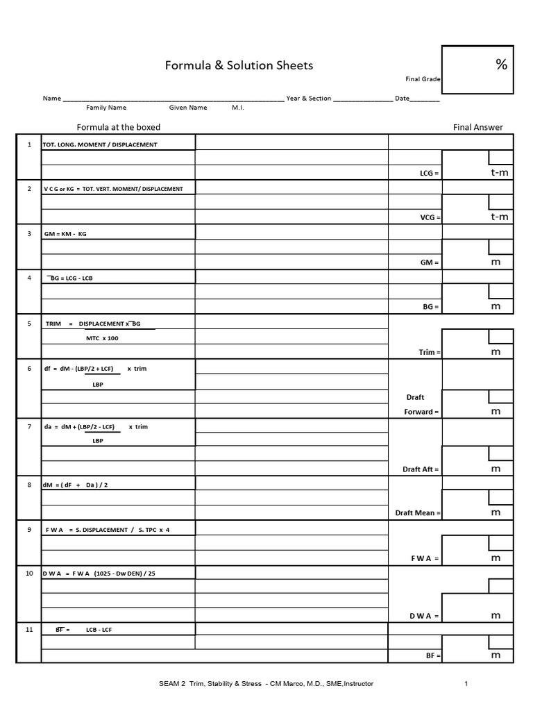 Formula & Solution Sheets - Midterm | PDF | Quantity | Ships