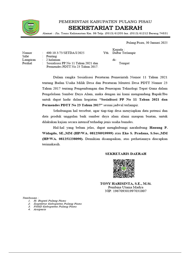 Surat Sekda Sosialisasi | PDF
