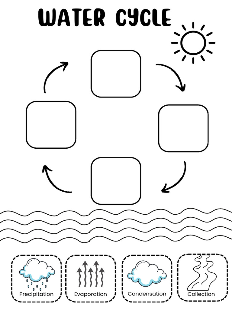 Water Cycle Cut and Paste Worksheet in Blue White Fun Style | PDF