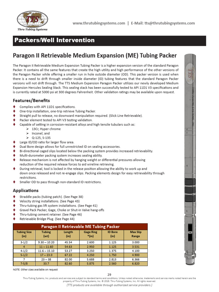 Paragon II Medium Expansion Tubing Packer | PDF | Pipe (Fluid ...