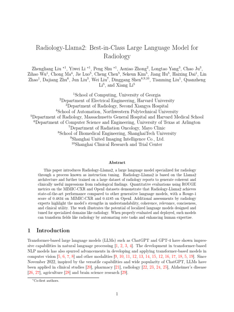 Radiology-Llama2 Best-in-Class Large Language Model For Radiology | PDF | Respiratory Diseases ...