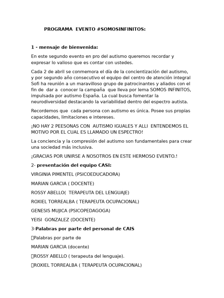 Programa Evento Somos Infinitos | PDF