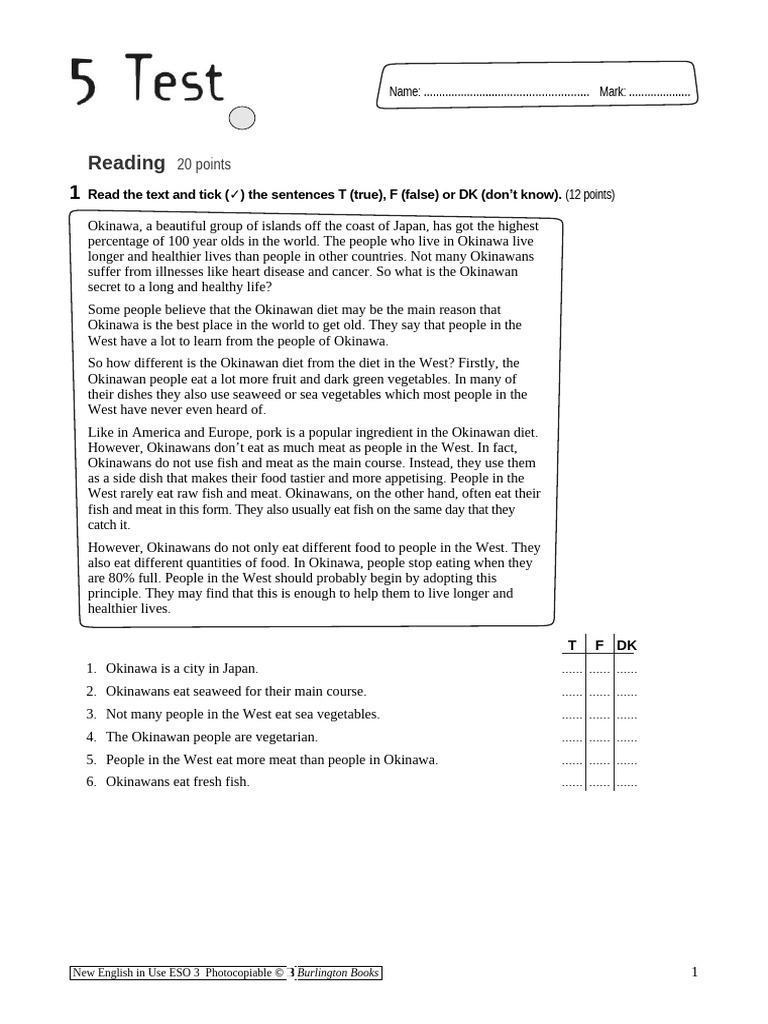 NewEngInUse3_UT5_Level1 | PDF | Okinawa Prefecture | Cooking