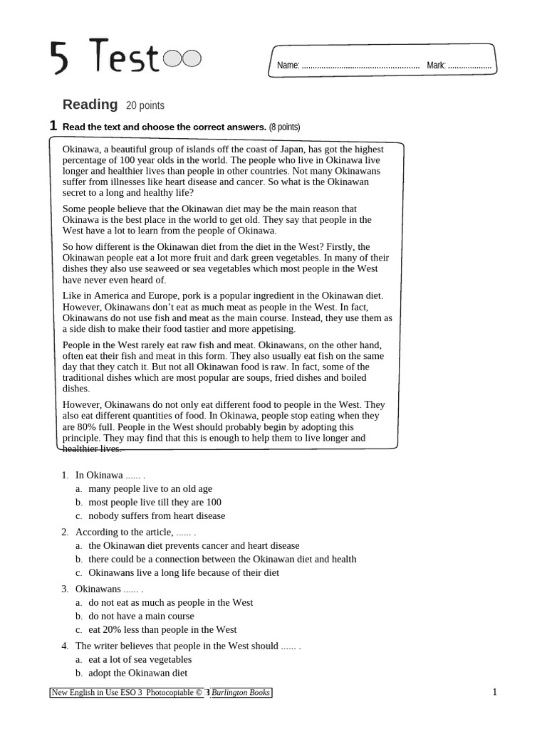 NewEngInUse3 UT5 Level2 | PDF | Okinawa Prefecture | Food And Drink Preparation