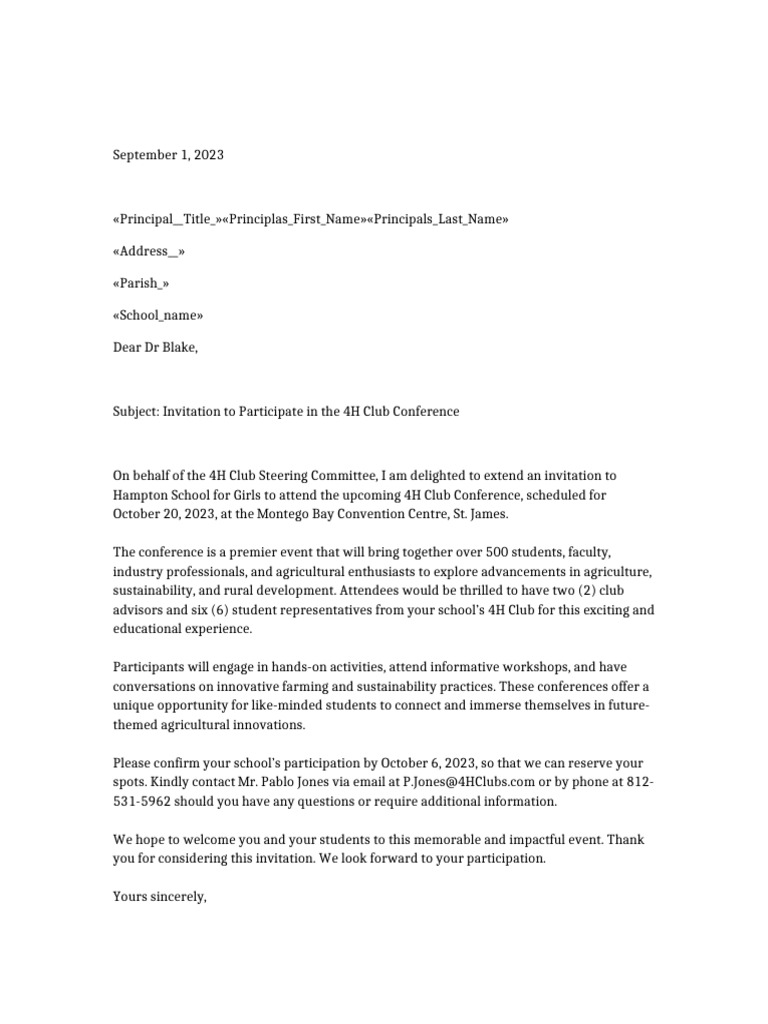 4H Club Conference Letters | PDF