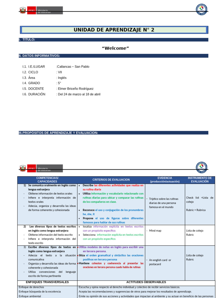 Unidad de Aprendizaje Quinto Ii | PDF | Maestros | Evaluación