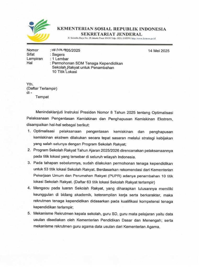 1581 Permohonan SDM Tenaga Kependidikan SR - 250516 - 094400 | PDF