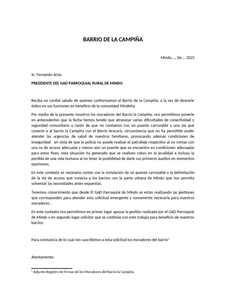 Solicitud Del Barrio de La Campiña Corregido | PDF