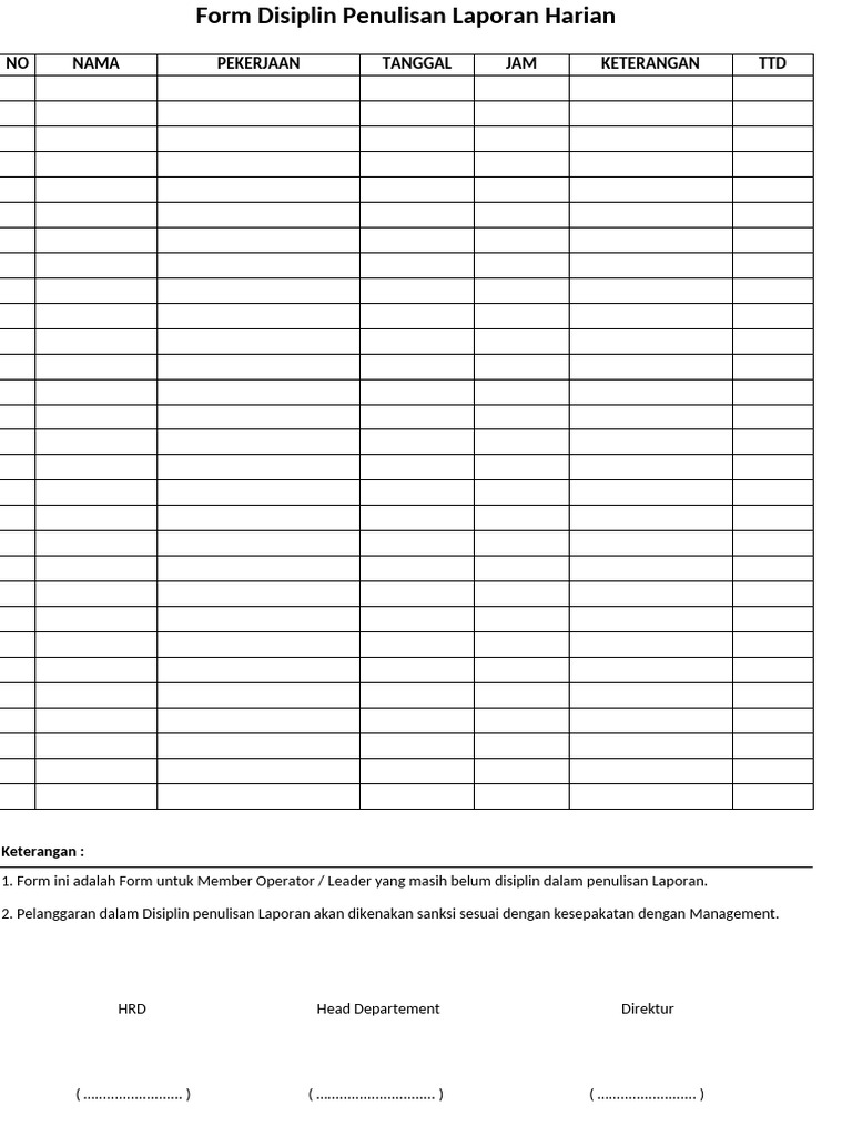 Form Disiplin Penulisan Laporan Harian | PDF