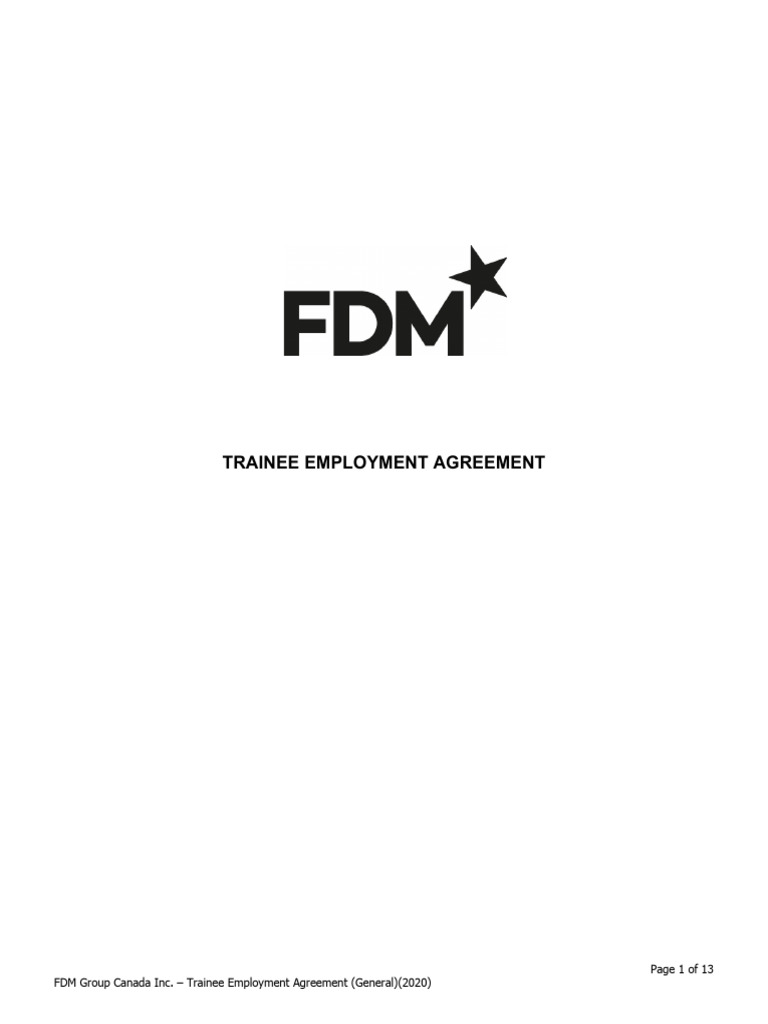 Ngoc Hai Bui FDM Canada - Trainee Employment Agreement (General) | PDF | Breach Of Contract ...