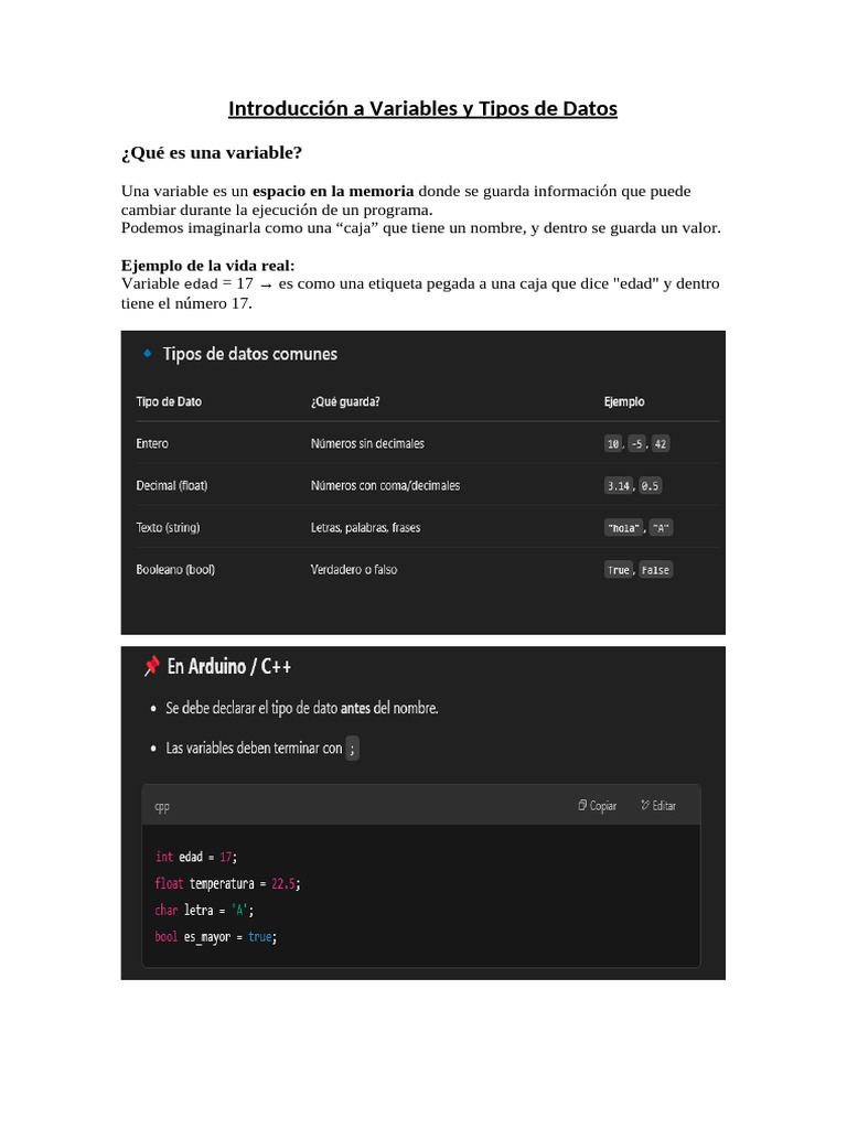 Introducción A Variables y Tipos de Datos | PDF