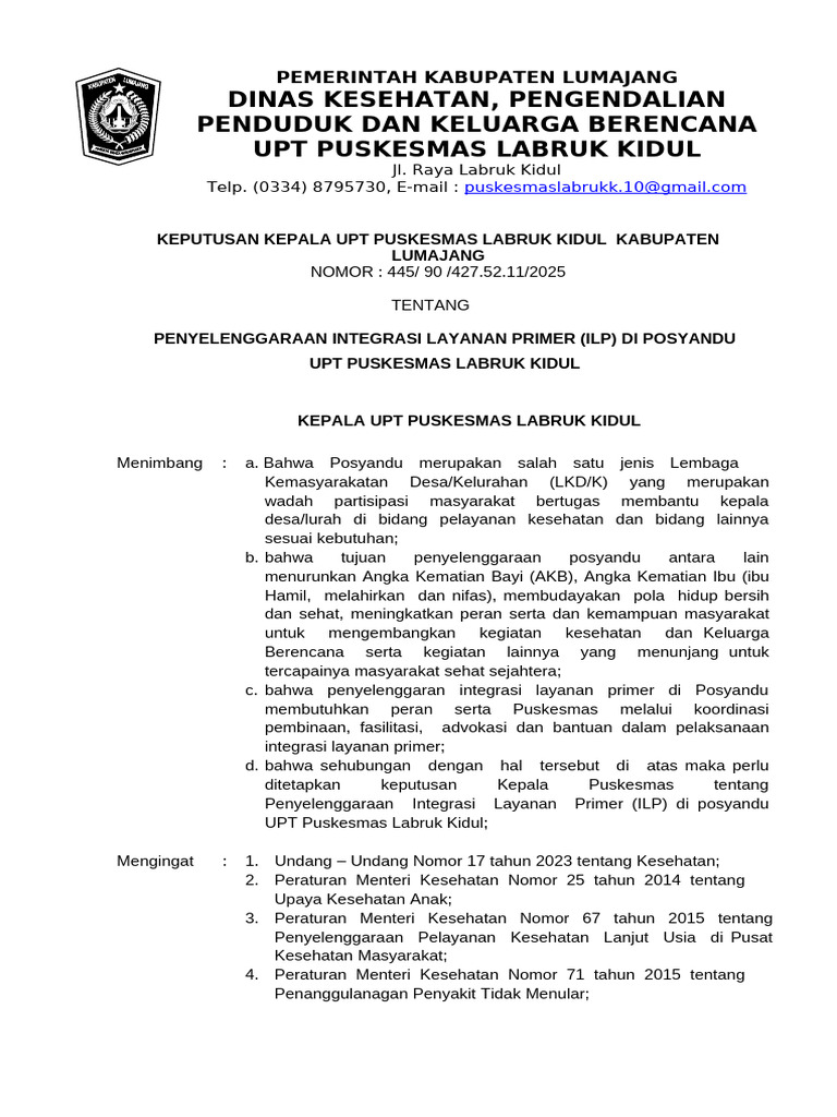 SK Penyelenggaraan Ilp Di Posyandu Fix | PDF