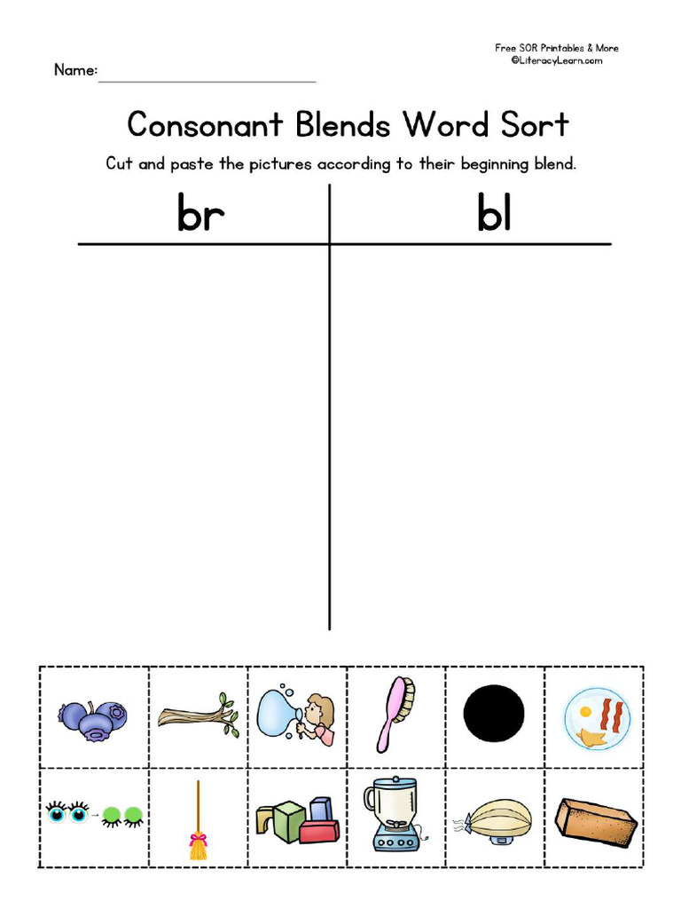 Blends BL and BR Piicture Sort LiteracyLearn | PDF