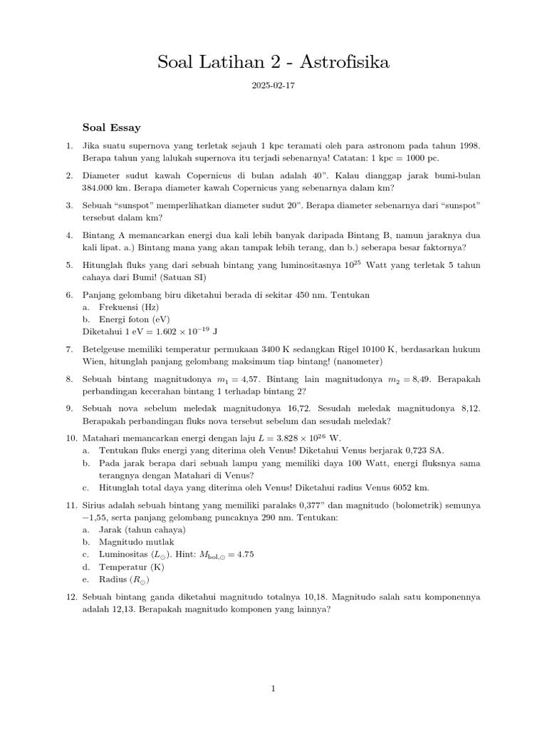 Soal Latihan 2 - Astrofisika | PDF