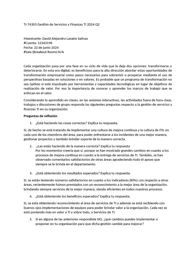 Sesion Interactiva #9 - Preguntas de Reflexion Finales | PDF | Itil