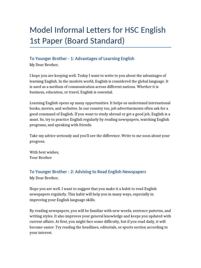 HSC_Informal_Letters_Board_Standard | PDF | Newspapers | English Language