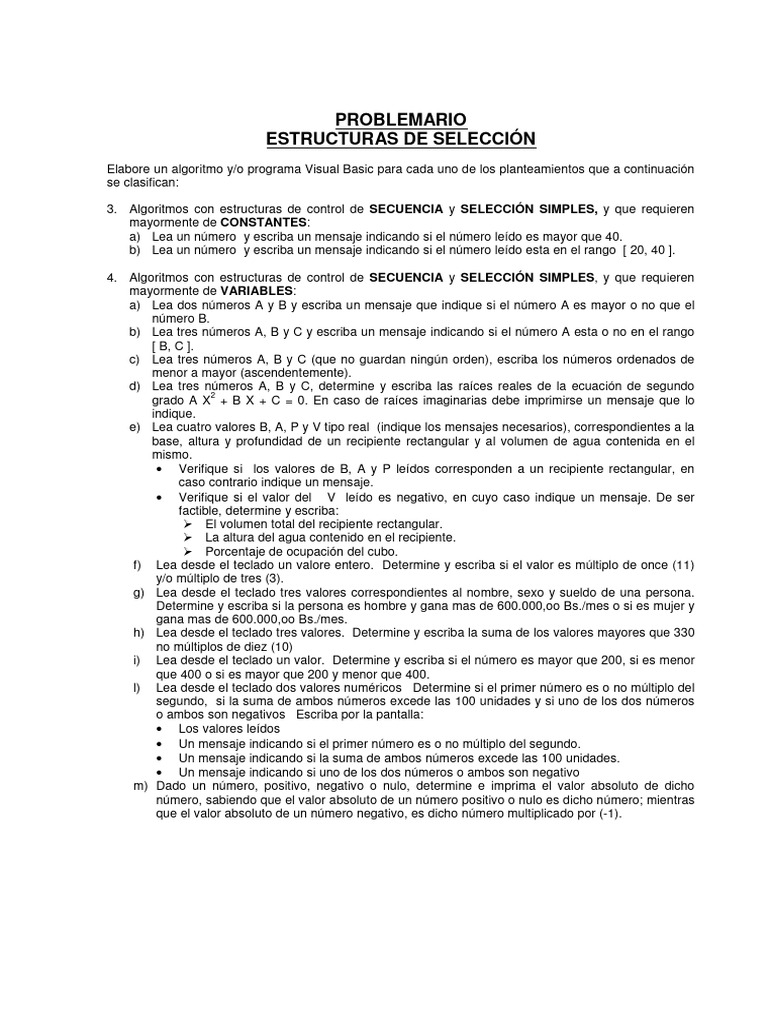 Programacion I - Problemario - Est. de Seleccion | PDF | Triángulo | Algoritmos