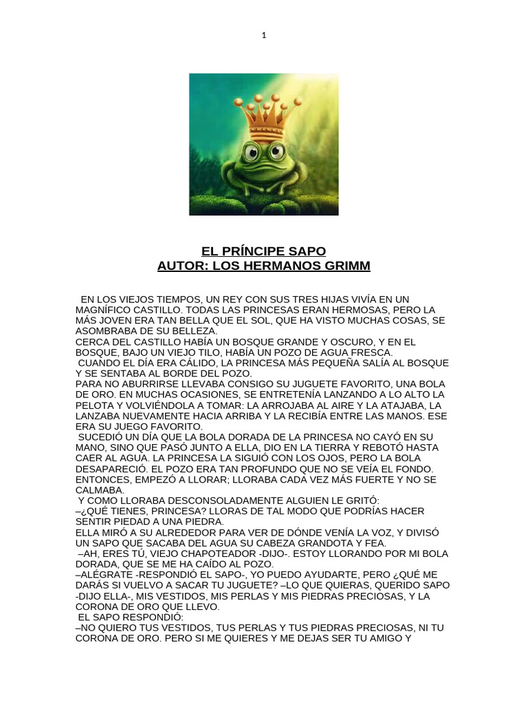 El Príncipe Sapo Cuento Adaptado en Mayuscula | PDF